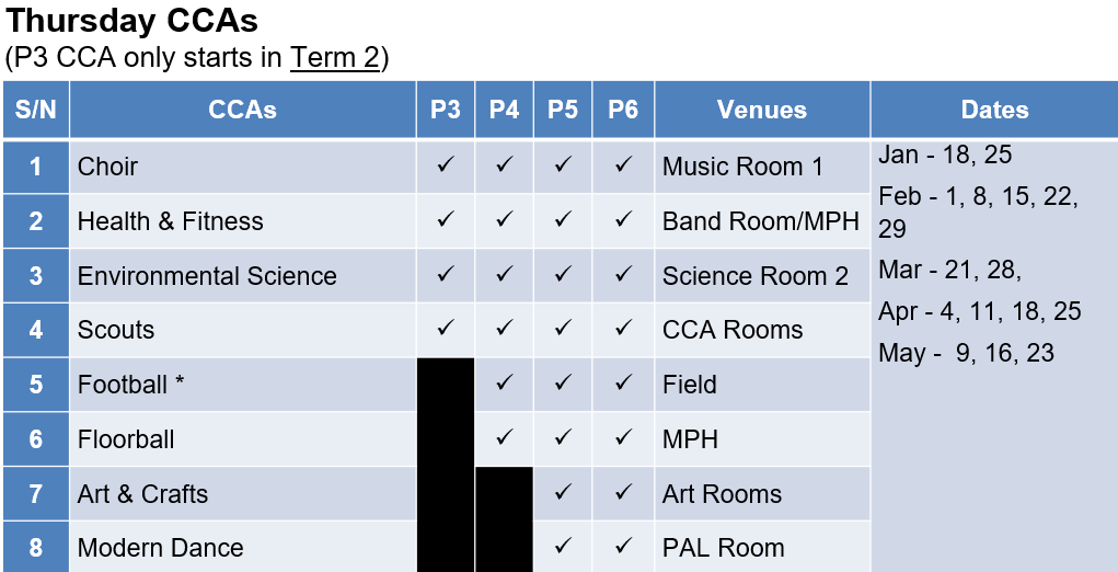 CCA Schedule